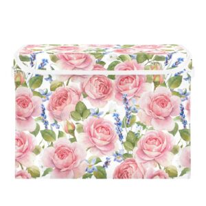 sletend storage box rose flower floral closet storage bins with lids, foldable oxford fabric storage box for home bedroom closet office (16.5x12.6x11.8 in)