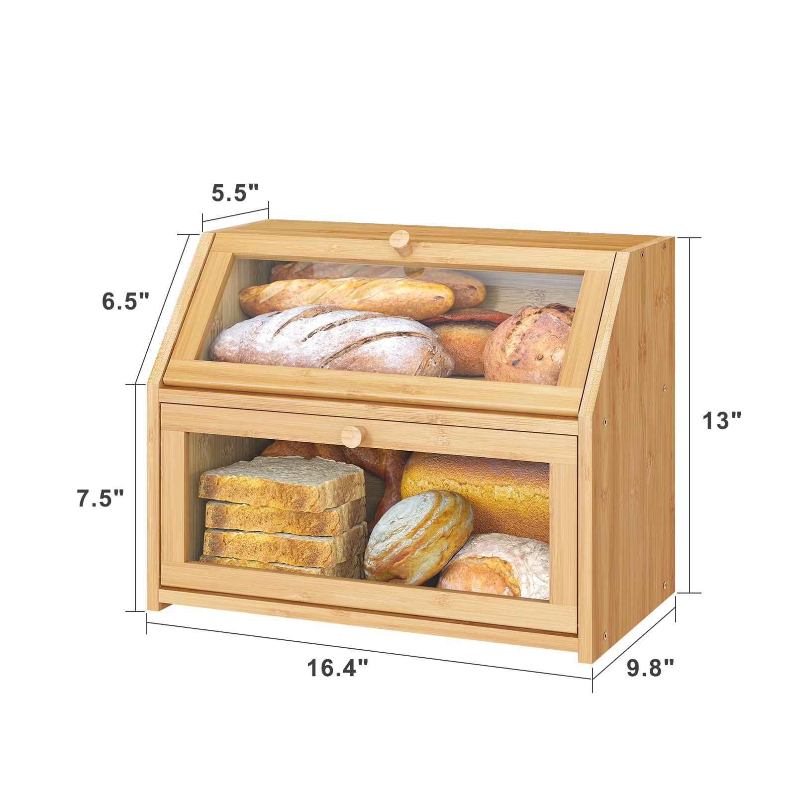 Vriccc Bread Box for Kitchen Counter, Bamboo Wood Bread Box, Large Capacity Bread Storage Bin