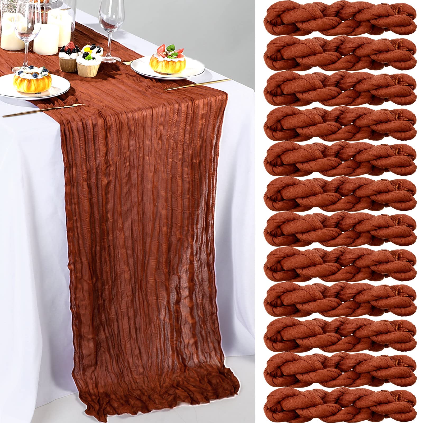 24 Pcs Cheesecloth Table Runner 10 Ft Wedding Gauze Terracotta Boho Rustic Cheese Cloth 120 Inch Long 29 Inch Wide Table Decor Bulk for Wedding Fall Decorations Thanksgiving Table Decor(Rust)