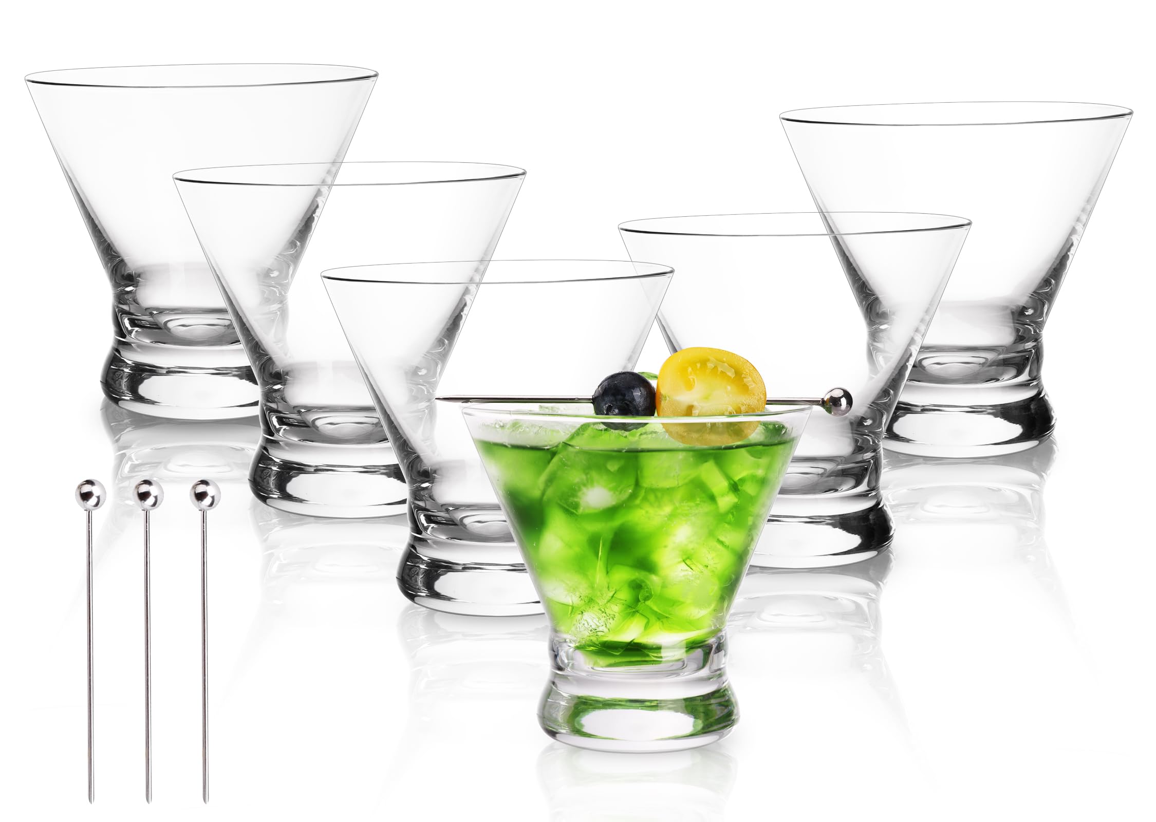 CUCUMI Martini Glasses, 6pcs 8.5oz, Cocktail Glasses Stemless Wine Glasses, Margarita, Whiskey, Tequila, Bar Drinking Glasses Gift Set