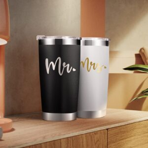 JETIKON Mr Mrs Travel Tumbler Apron Set Wedding Engagement Anniversary Valentine's Day Gifts for Couple Husband Wife Bride Groom His and Hers Newlyed Gifts 20oz Stainless Steel Insulated Tumbler