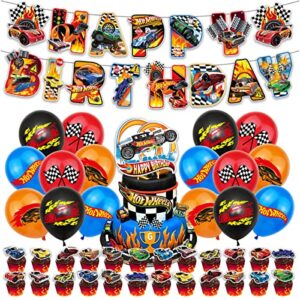 hot wheels Birthday Party Supplies, hot wheels Party Decorations Included Birthday banner, Cake Topper, Cupcake Topper, Balloon