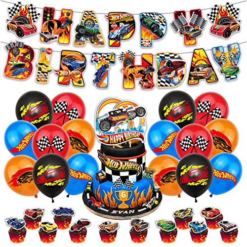 hot wheels Birthday Party Supplies, hot wheels Party Decorations Included Birthday banner, Cake Topper, Cupcake Topper, Balloon