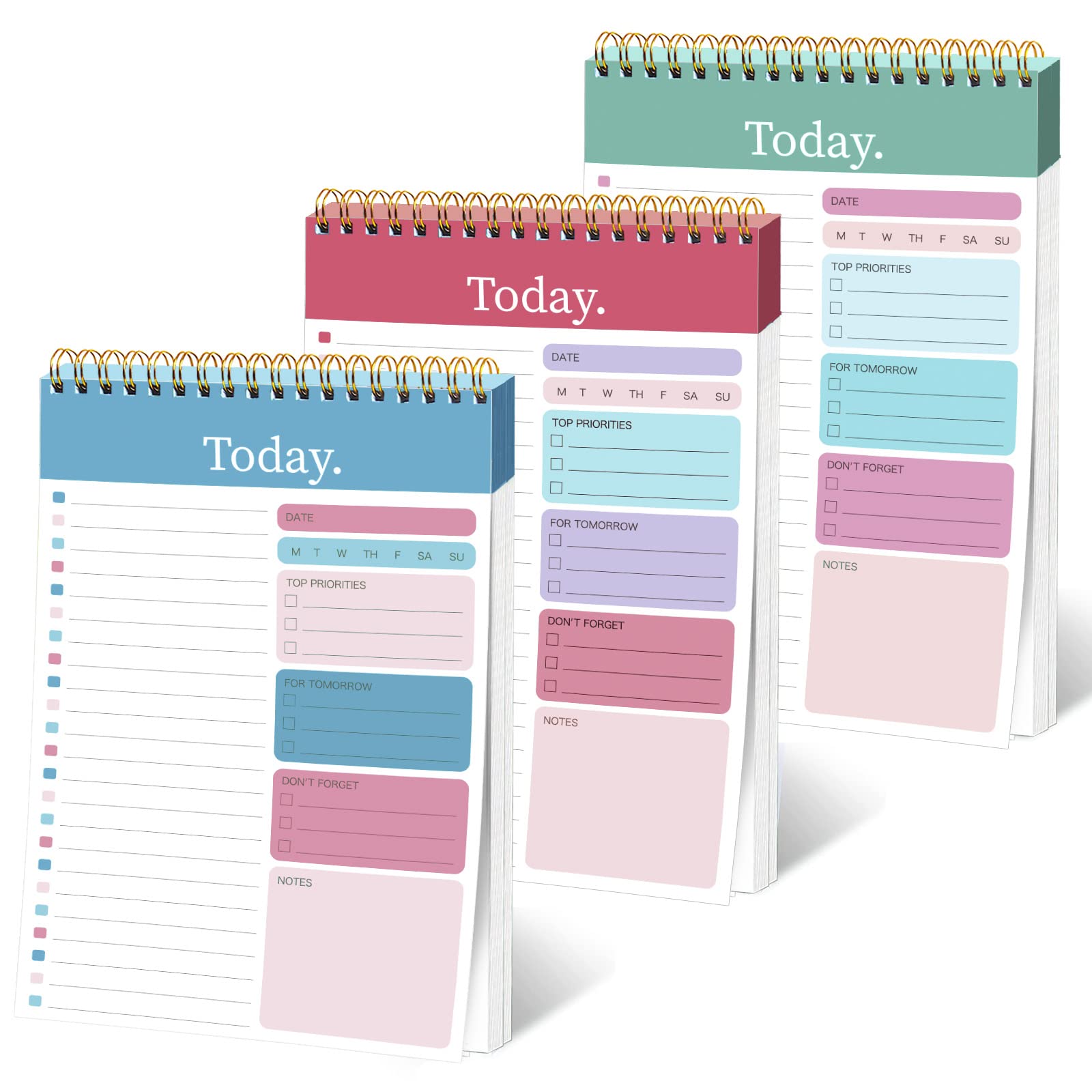 EOOUT To Do List Notepad, 3 Pack, Daily Planner Notepad, Fitness Journal Workout Planner Notepad, 52 Sheets Mix Color Tear Off, 5.2 x 7.9 Inches Planning Notebook, Classroom Office Gifts