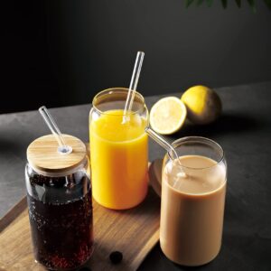 [8 Pack, 20 Oz] DESIGN•MASTER Premium Glass Cup with Bamboo Lids and Glass Straws, Can Shaped Beer Glasses, Tumbler Glasses, Perfect for Beer, Cocktail, Iced Coffee, Iced Tea and Soda.