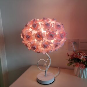 zyleiesenbao pink desk lamp with rose flower lampshade, princess table lamp flower lamp for nightstand pink room decor aesthetic bedroom decor for women girls christmas dating party wedding gifts