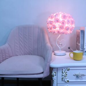 ZYLEIESENBAO Pink Desk lamp with Rose Flower Lampshade, Princess Table lamp Flower Lamp for Nightstand Pink Room Decor Aesthetic Bedroom Decor for Women Girls Christmas Dating Party Wedding Gifts