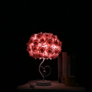 ZYLEIESENBAO Pink Desk lamp with Rose Flower Lampshade, Princess Table lamp Flower Lamp for Nightstand Pink Room Decor Aesthetic Bedroom Decor for Women Girls Christmas Dating Party Wedding Gifts