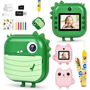 Ainiv Instant Print Cameras for Kids, 2.4 Inch Kids Digital Camera with Dual Camera, 1080P Kids Camera with Print Papers&5 Color Pens, 32GB SD Card, Gift for 3-12 Year Old Boys Girls-Green