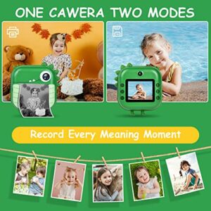 Ainiv Instant Print Cameras for Kids, 2.4 Inch Kids Digital Camera with Dual Camera, 1080P Kids Camera with Print Papers&5 Color Pens, 32GB SD Card, Gift for 3-12 Year Old Boys Girls-Green