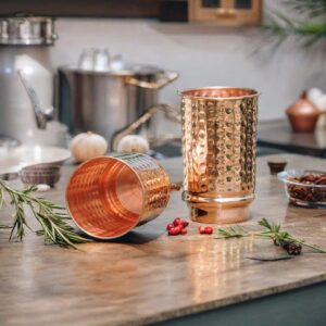 2 Activelife Set of 2 Hammered Pure Copper Tumblers for Storing and Drinking Water for Ayurvedic Medicine Cups| Copper Water Drinking Glass | 350 ml (11.8 fl. oz.)