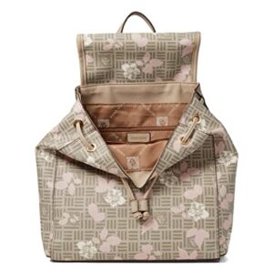 Anne Klein Flap Backpack with Floral Overlay, Stone-Gardenia Multi/Stone