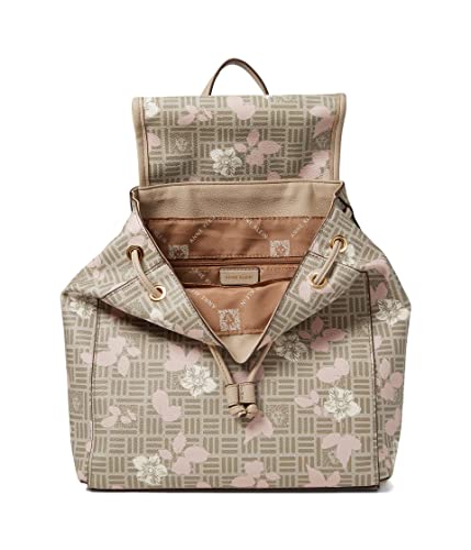 Anne Klein Flap Backpack with Floral Overlay, Stone-Gardenia Multi/Stone