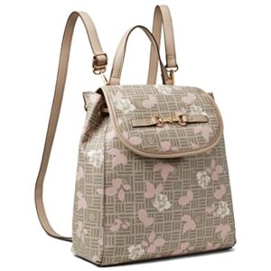 Anne Klein Flap Backpack with Floral Overlay, Stone-Gardenia Multi/Stone