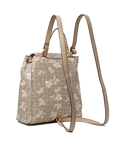 Anne Klein Flap Backpack with Floral Overlay, Stone-Gardenia Multi/Stone