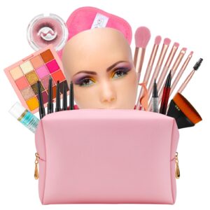 ztbbra makeup practice kit, reusable silicone makeup practice face/makeup mannequin face, come with makeup brushes set&dual head eyebrow pencils&eyeliners&a pair of eyelashes&a makeup bag