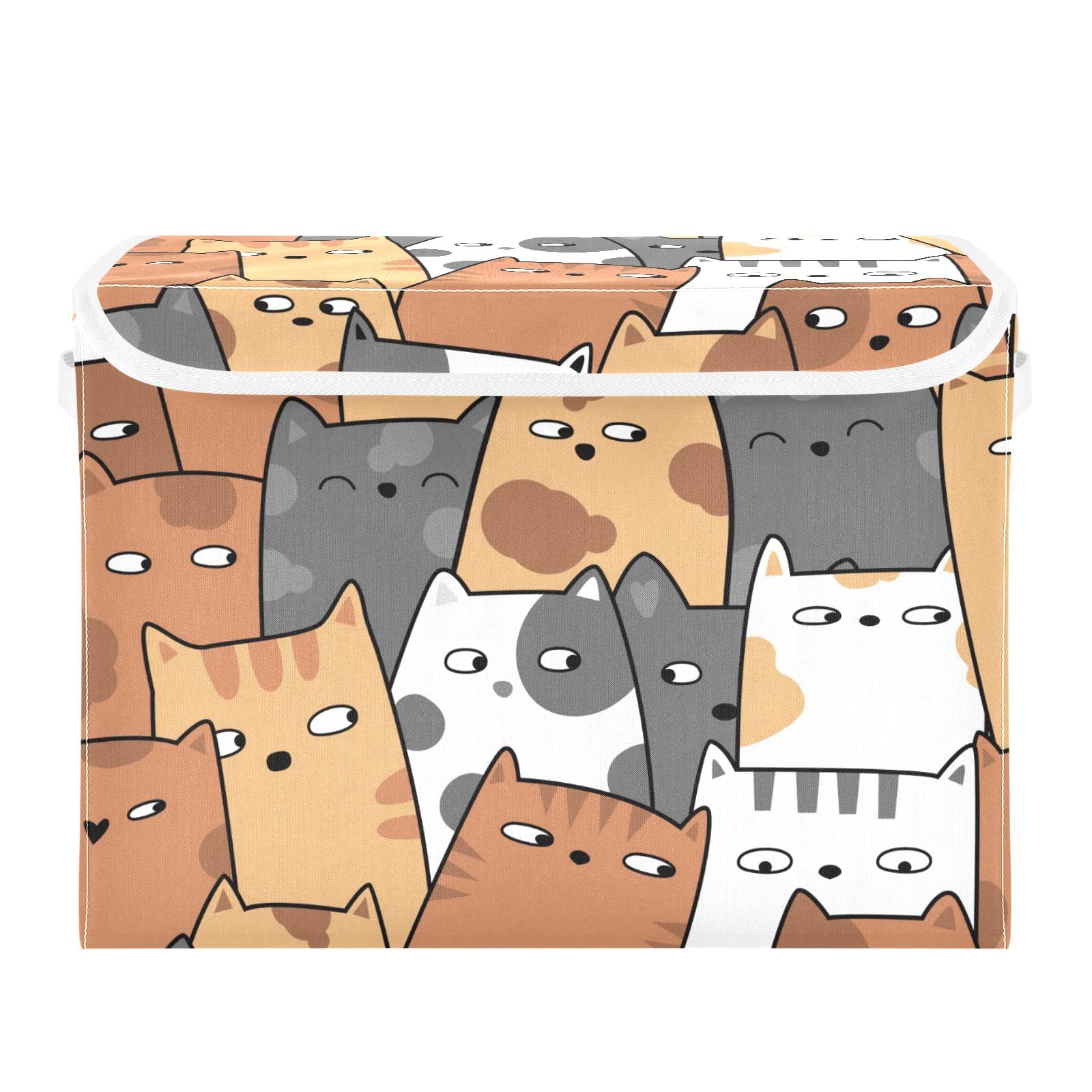 Curious Cats Foldable Storage Boxes with Lids and Handle Fabric Storage Bins, used to store toys, clothes, paper and books in the closet and bedroom