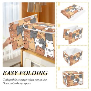 Curious Cats Foldable Storage Boxes with Lids and Handle Fabric Storage Bins, used to store toys, clothes, paper and books in the closet and bedroom