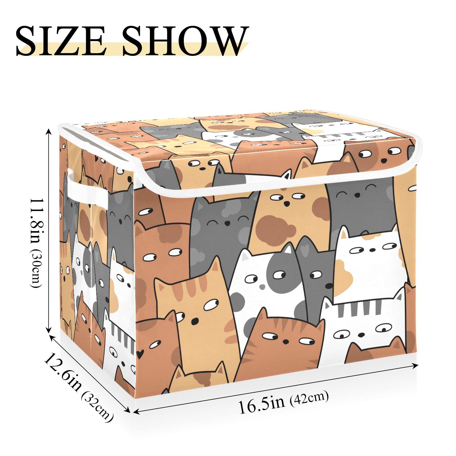 Curious Cats Foldable Storage Boxes with Lids and Handle Fabric Storage Bins, used to store toys, clothes, paper and books in the closet and bedroom