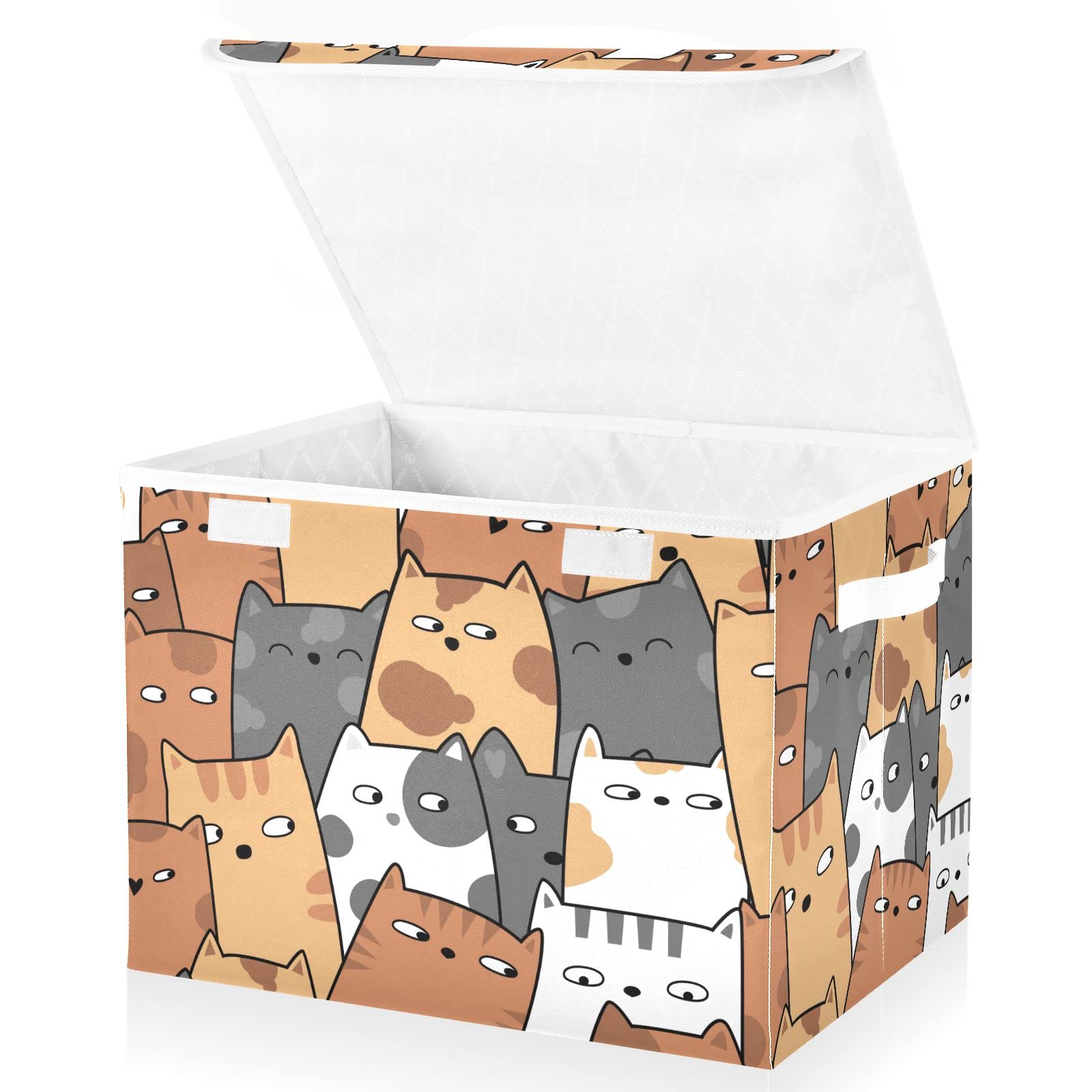 Curious Cats Foldable Storage Boxes with Lids and Handle Fabric Storage Bins, used to store toys, clothes, paper and books in the closet and bedroom