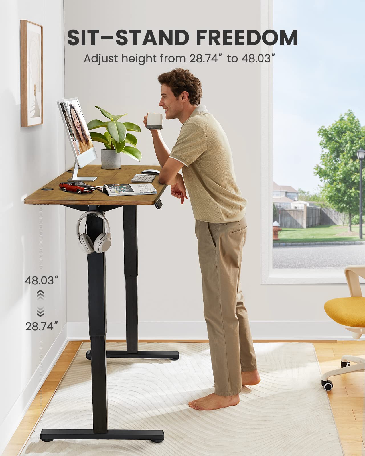 Ergear Electric Standing Desk Adjustable Height, 55 x 24 Inches Sit Stand Up Desk with 3 Memory Presets, Home Office Desk, for Home Office