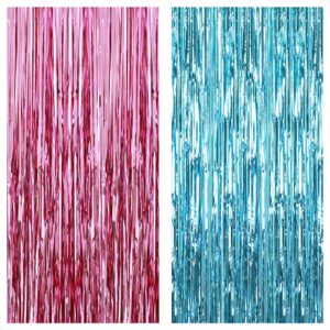 katchon, large pink and blue foil fringe - 6.4x8 feet, pack of 2 | girl or boy gender reveal decorations | pink and blue fringe, boy or girl backdrop | gender reveal backdrop for gender reveal d√©cor