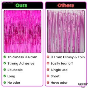 KatchOn, XtraLarge Hot Pink Fringe Backdrop - 3.2x8 Feet, Pack of 2 | Hot Pink Streamer Backdrop for Hot Pink Birthday Decorations | Hot Pink Backdrop, Pink Party Decorations, Hot Pink Tinsel Backdrop