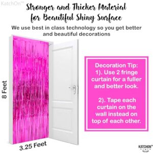 KatchOn, XtraLarge Hot Pink Fringe Backdrop - 3.2x8 Feet, Pack of 2 | Hot Pink Streamer Backdrop for Hot Pink Birthday Decorations | Hot Pink Backdrop, Pink Party Decorations, Hot Pink Tinsel Backdrop