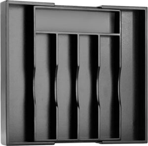 gymnacy utensil organizer silverware drawer organizer, extra deep, non-slip feet, 7 slots bamboo silverware tray for kitchen cutlery office supplies makeup desk storage (black)