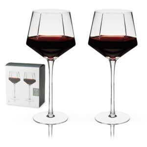 viski seneca modern wine glasses - long stem wine glass set for red or white wine - dishwasher safe crystal 15.5oz set of 2