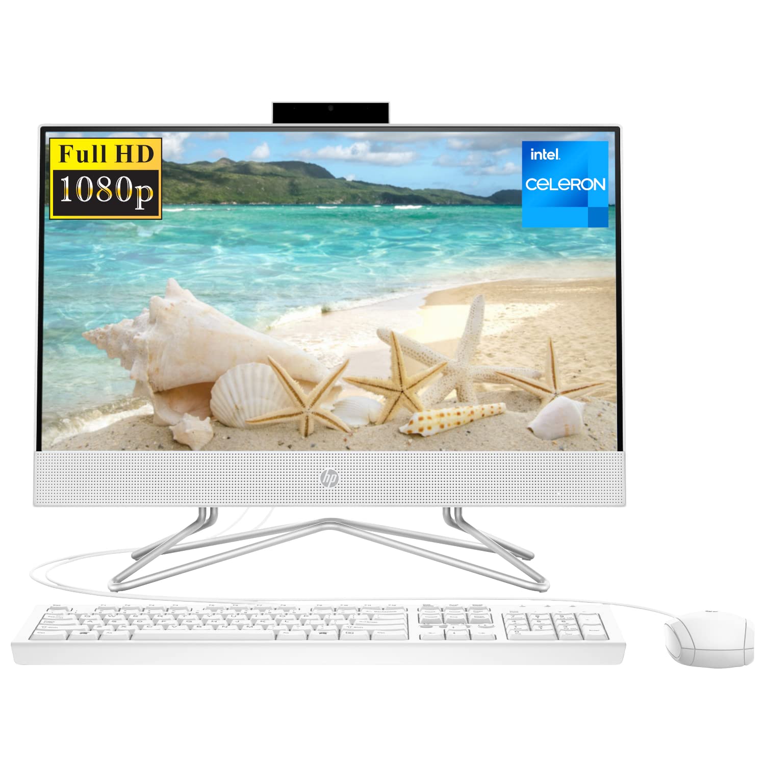 HP All-in-One Desktop, 21.5" FHD Display, Intel Celeron J4025, 16GB RAM, 2TB SSD, Webcam, Wired Keyboard&Mouse, WiFi, HDMI, RJ-45, Windows 11 Home, White