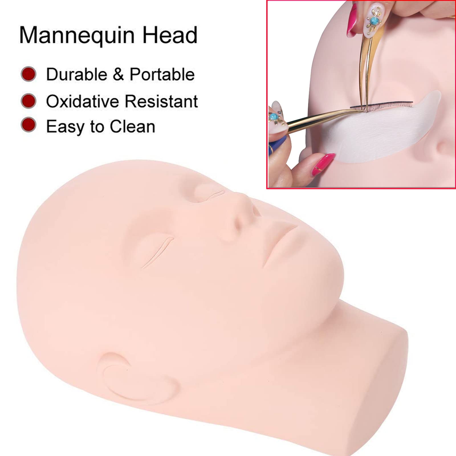 LXIANGN Lash Mannequin Head,Professional Make Up Paint Eye Lash Extention Practice Training Head Soft-Touch Manikin Cosmetology Mannequin Doll Face Head