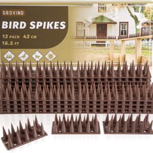 Bird Spikes, Grovind Plastic Spikes for Outdoor Bird Spike Security Bird Deterrent Spikes, Cat Raccoon Squirrel Spikes Pigeon Spikes for Fences and Roof Keep Birds Away - 12 Pack