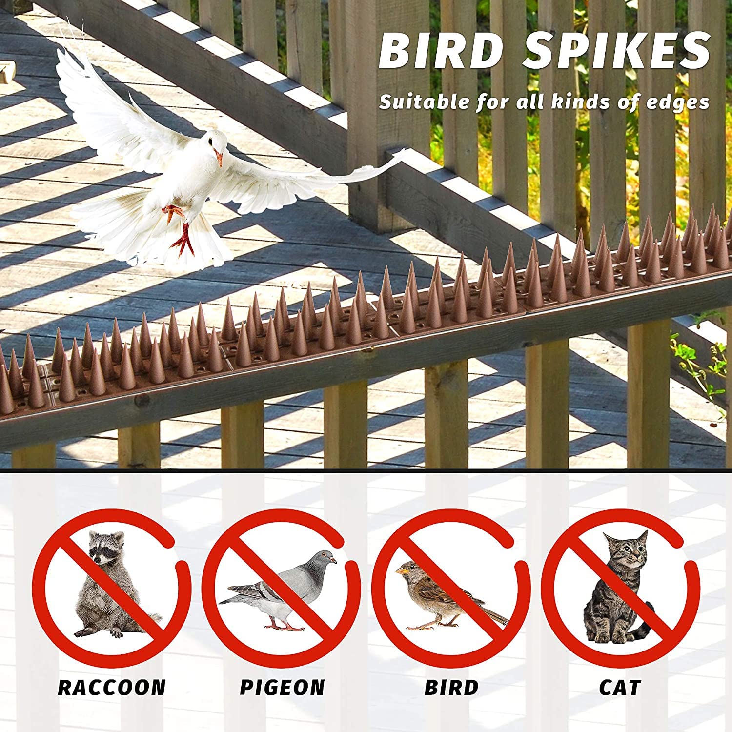 Bird Spikes, Grovind Plastic Spikes for Outdoor Bird Spike Security Bird Deterrent Spikes, Cat Raccoon Squirrel Spikes Pigeon Spikes for Fences and Roof Keep Birds Away - 12 Pack