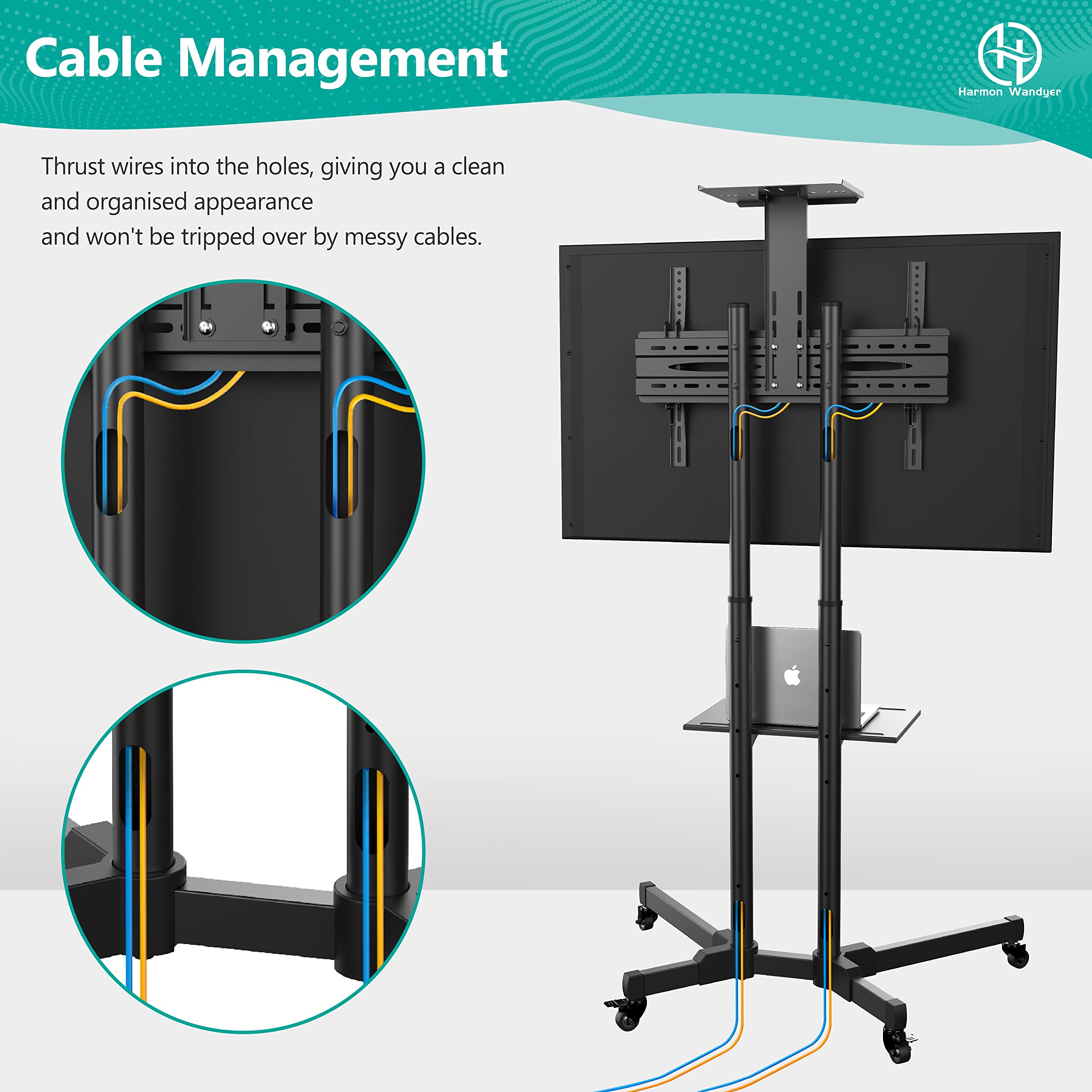 Mobile TV Stand Rolling TV Stand with Wheels for 32-85 Inch LED LCD Flat Curved Screens TVs, Height Adjustable Portable Cart Trolley Floor Stand with Shelf for Home Office