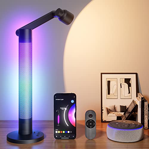 HCYHNB Smart Table Lamp Works with Alexa Google Home, Swing Arm Desk Lamp with Rotatable Body, APP Control DIY Lighting Modes & Music Sync, Dimmable Night Light for Kids Adults