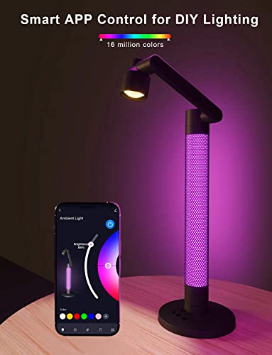 HCYHNB Smart Table Lamp Works with Alexa Google Home, Swing Arm Desk Lamp with Rotatable Body, APP Control DIY Lighting Modes & Music Sync, Dimmable Night Light for Kids Adults