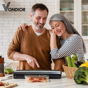 Vondior Vacuum Sealer Machine, 80Kpa Dry & Moist Food Vacuum Sealer Machine with Built-in Cutter, Air Sealing System for Sous Vide and Mason Jar, Includes 20 BPA Free Vacuum Sealer Bags