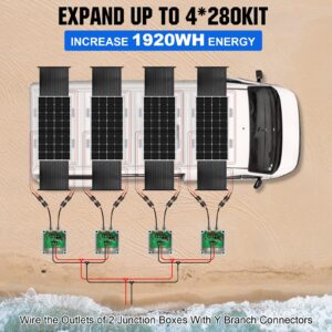 ECO-WORTHY RV Solar Panel 280 Watt, 12 Volt Scalable RV Solar Panel Kit,Maximize Installation Area for Van, Motorhome and Trailer