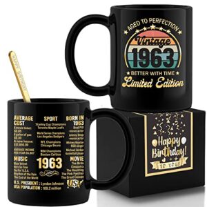 henghere 60th birthday gifts for men women, happy 60 year old birthday gifts, 60th birthday present, vintage - 60th birthday decorations, coffee mug, black & gold