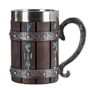 nordic viking rune mug beer tankard cup for men, stainless steel coffee mugs viking gifts norse décor beer stein, 20oz