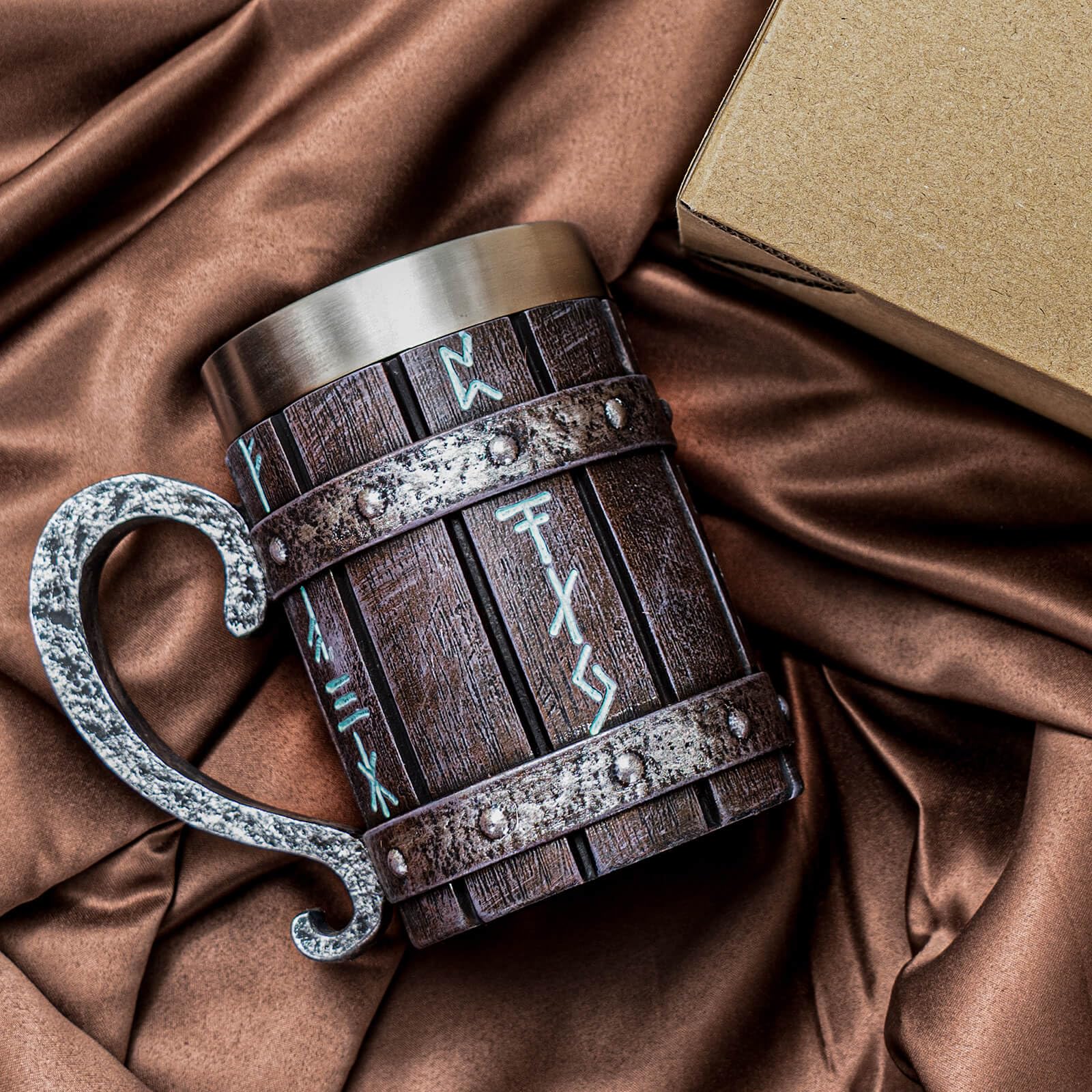 Nordic Viking Rune Mug Beer Tankard Cup for Men, Stainless Steel Coffee Mugs Viking Gifts Norse Décor Beer Stein, 20oz