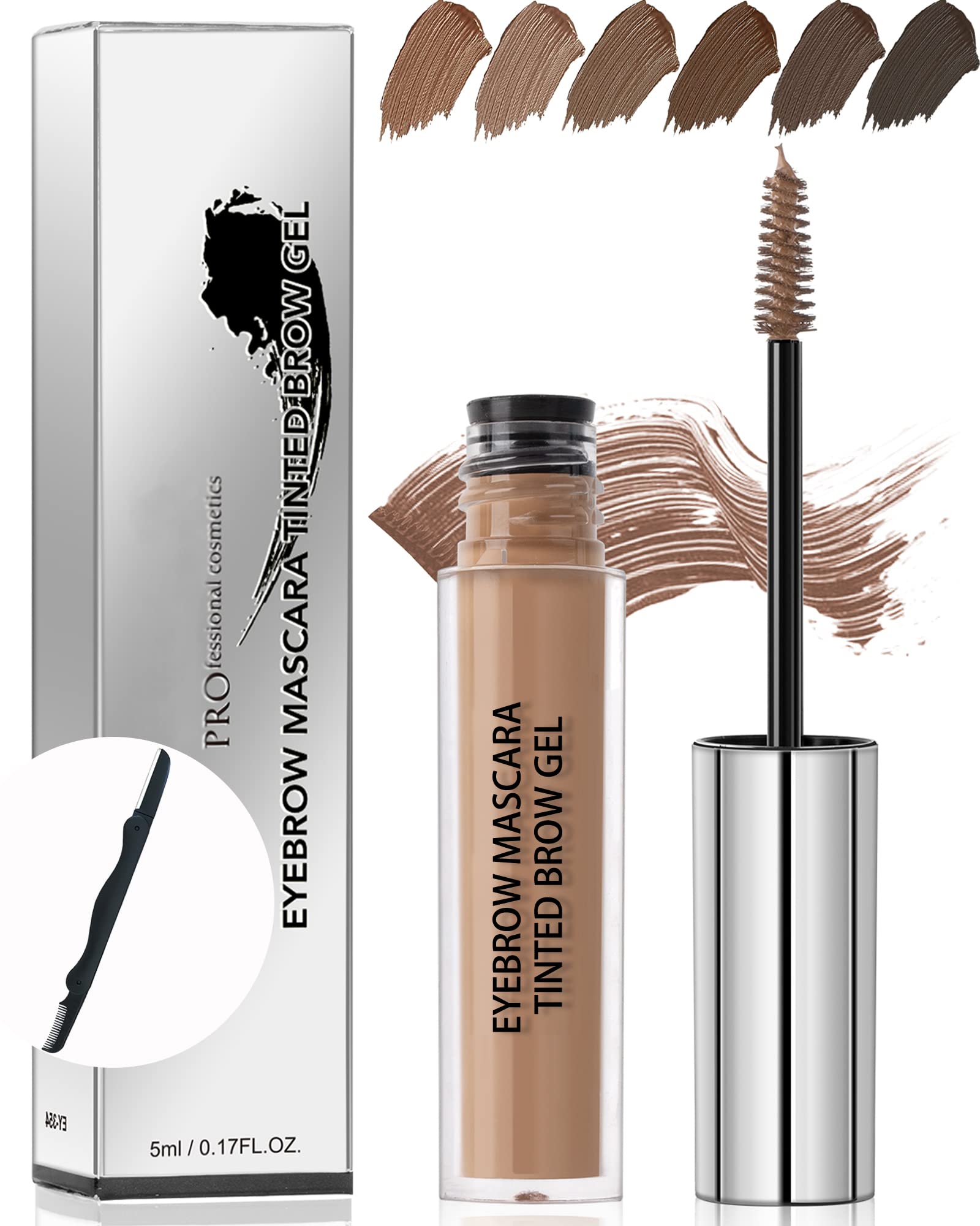 Waterproof Tinted Brow Gel-Long Lasting Smudgeproof Liquid Eyebrow Makeup,Eyebrow Mascara Tinted Brow Glue,Eye Brow Filler,Volumizing Enhance Brow Mascara,With Brow Razor Brush,Gift for Women-Blonde