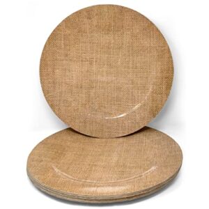 Gift Boutique 24 Disposable Burlap Round Charger Plates 13" Rustic Burlap Print Dinner Serving Tray Paper Cardboard Platter for Table Place Setting Wedding Decoration