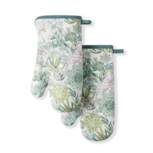 martha stewart succulents oven mitt 2-pack set, green, 7"x13"