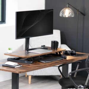 VIVO 38 inch Desk Converter, K Series, Height Adjustable Sit to Stand Riser, Dual Monitor and Laptop Workstation with Wide Keyboard Tray, Rustic Vintage Brown Top, Black Frame, DESK-V037KN