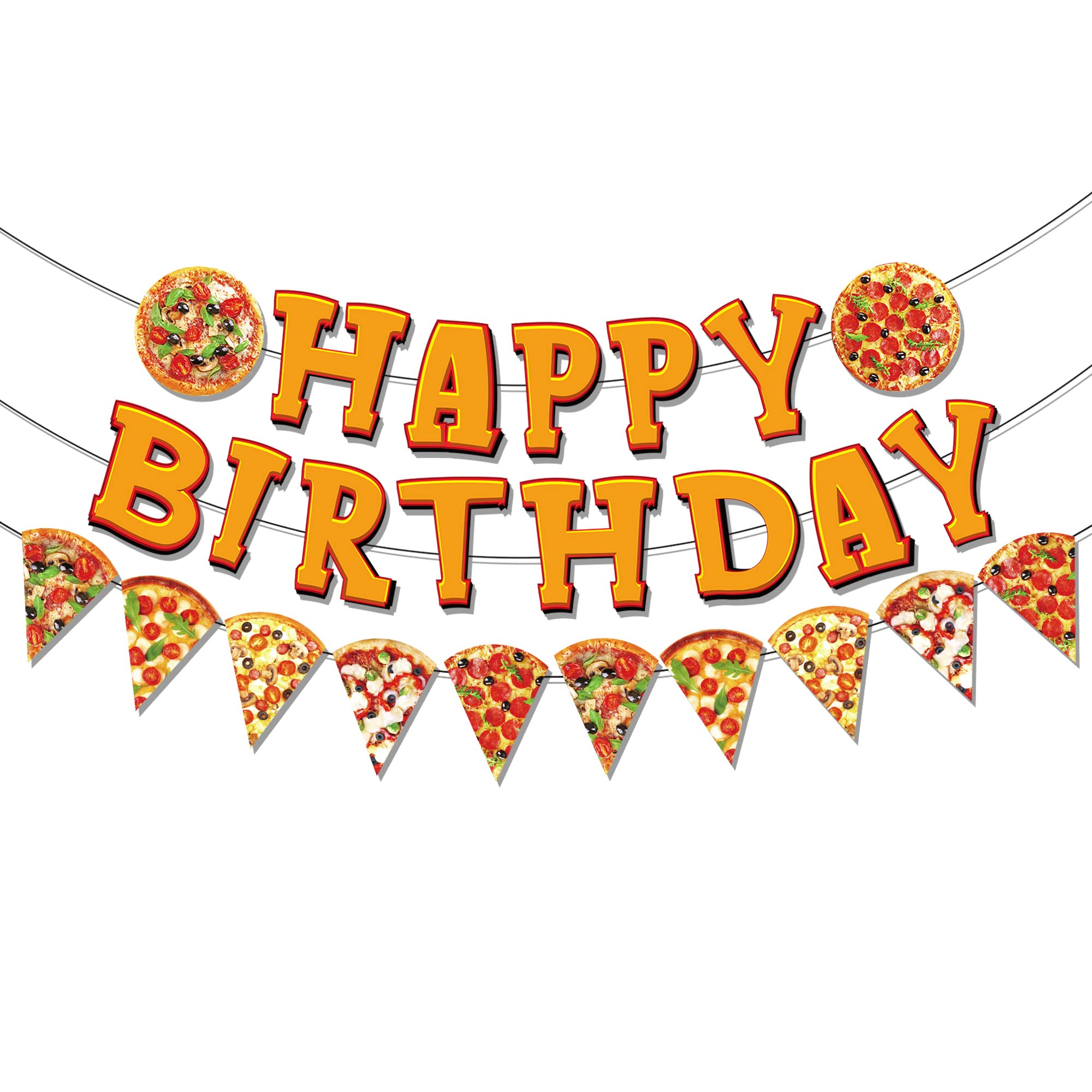 Pizza Party Birthday Banner Pizza Photo Pennant Banner Pizza Happy Birthday Banner Pizza Slice Bunting Banner for Pizza Theme Party Decoration Baby Shower