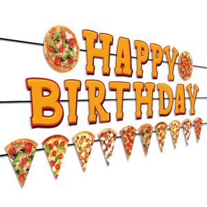 Pizza Party Birthday Banner Pizza Photo Pennant Banner Pizza Happy Birthday Banner Pizza Slice Bunting Banner for Pizza Theme Party Decoration Baby Shower