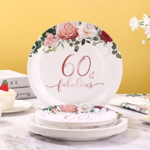 168pcs 60th Birthday Decorations - 60th Birthday Plates and Napkins Party Supplies for Women 60th Birthday Party Decorations,Serves 24