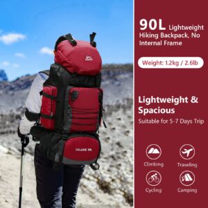 Unineovo 90L hiking backpack red